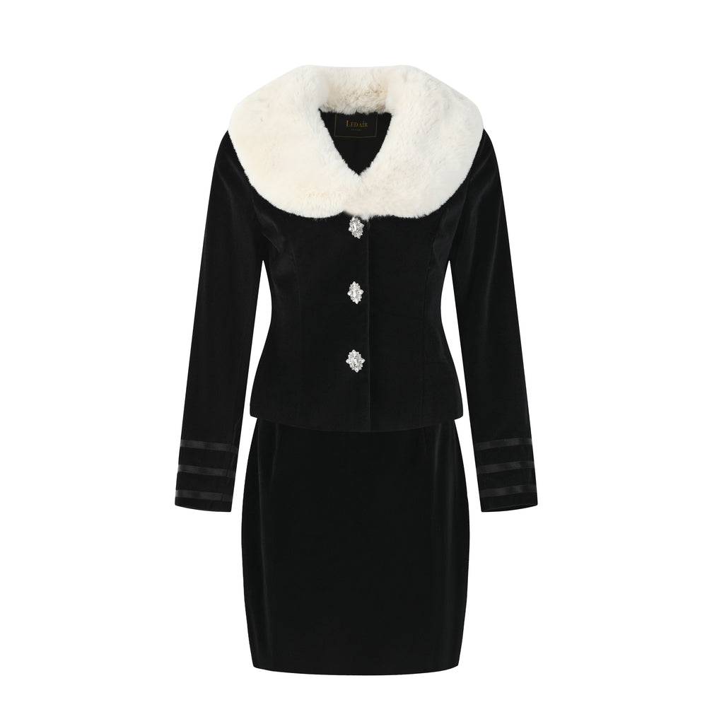 Kara Velvet Blazer with Faux Fur Collar Blazer Set | LEDAIR Official Site
